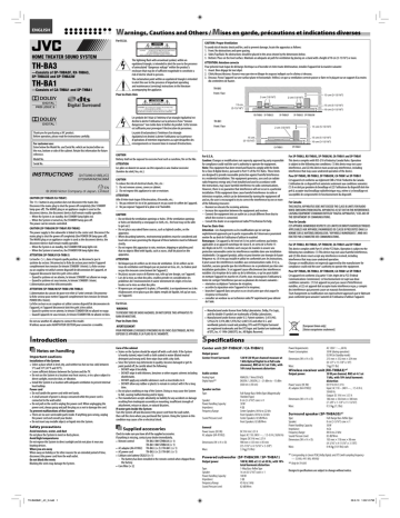 JVC TH-BA3, TH-BA1 Home Theater User Manual | Manualzz