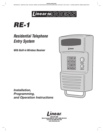 Linear Telephone Entry System RE-1 User Manual | Manualzz