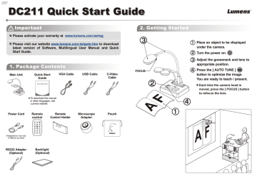 Lumens document camera DC211 Quick Start Guide | Manualzz
