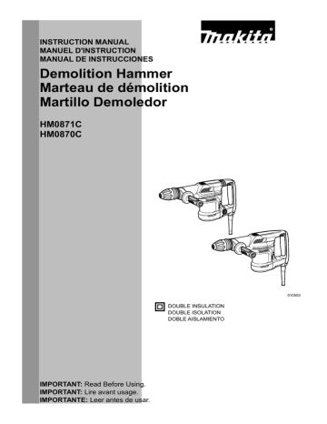 Demolition Hammer HM0871C, HM0870C Instruction Manual | Manualzz