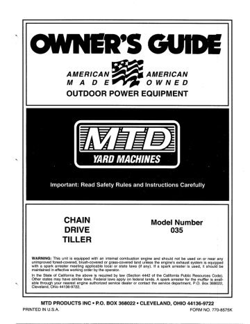MTD Tiller 035 Owner's Guide | Manualzz