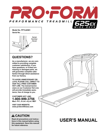 PRO-FORM 625ex PFTL62581 User Manual | Manualzz