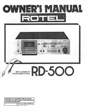 Rotel RD-500 User Manual | Manualzz