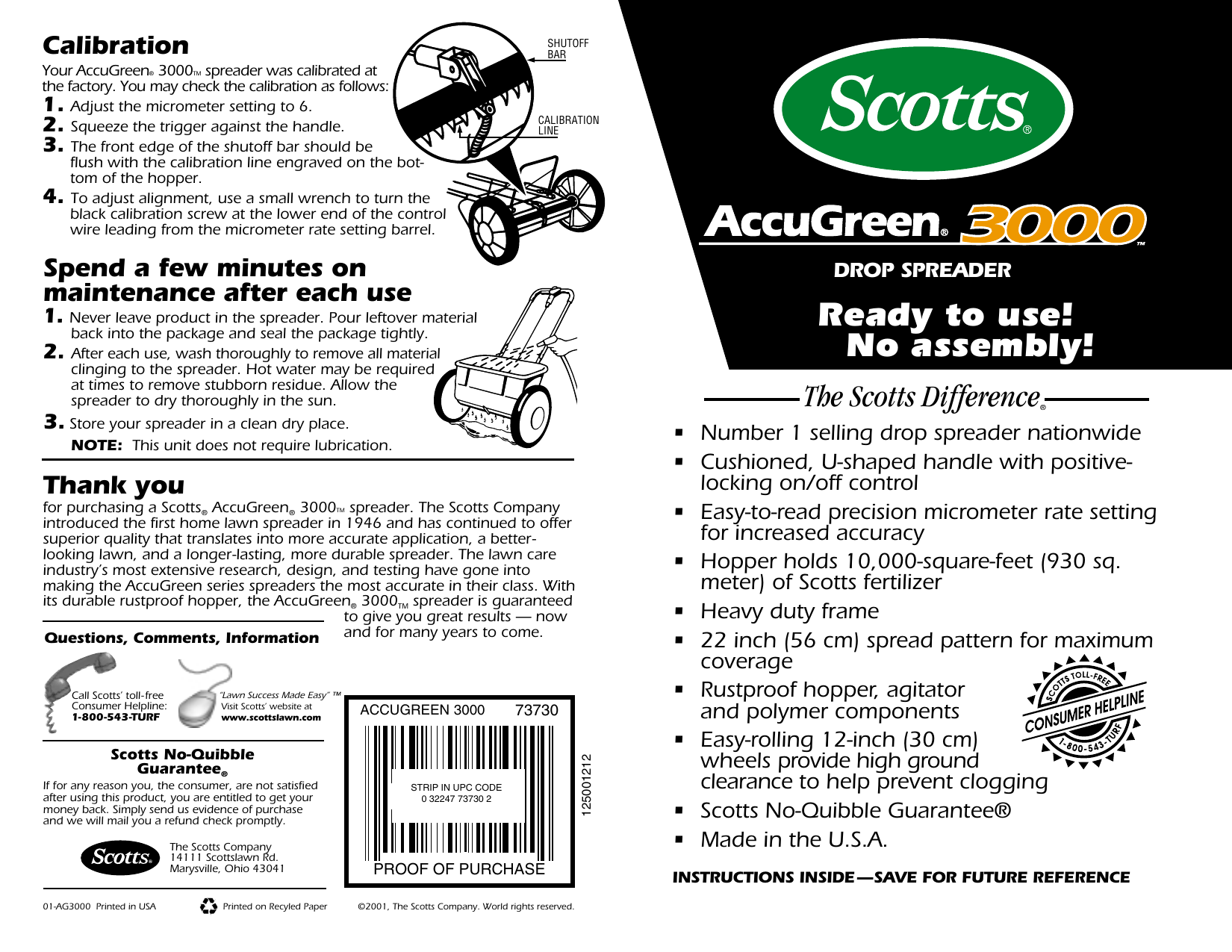 Scotts Accugreen 3000 Settings For Grass Seed
