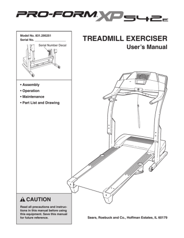 PRO-FORM XP 542e Treadmill User's Manual | Manualzz