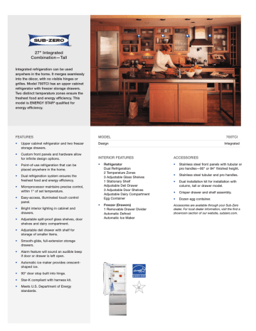 Sub Zero 501r Refrigerator Owner's Manual