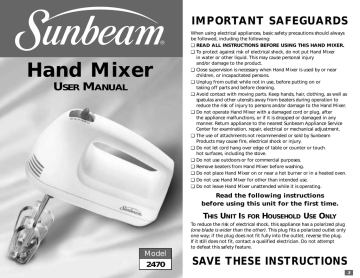 Sunbeam Hand Mixer 2470 User Manual | Manualzz