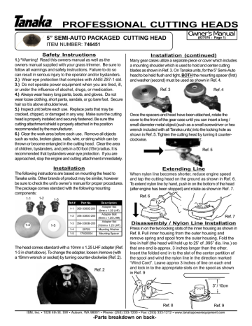 Tanaka 5” Semi-Auto Packaged Cutting Head Owner's Manual | Manualzz