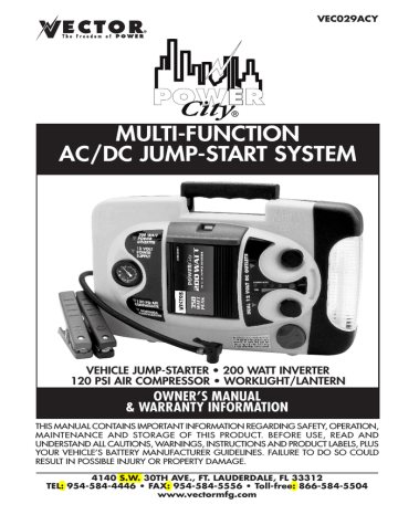 Vector Jump-Start System VEC029ACY Owner's Manual | Manualzz