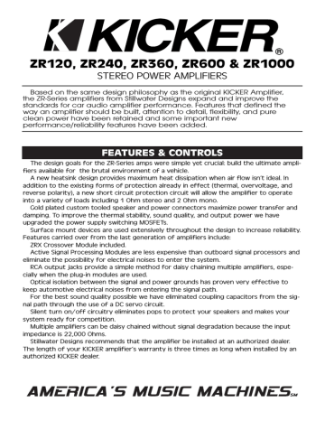 Kicker ZR1000 Car Audio Amplifier | Manualzz