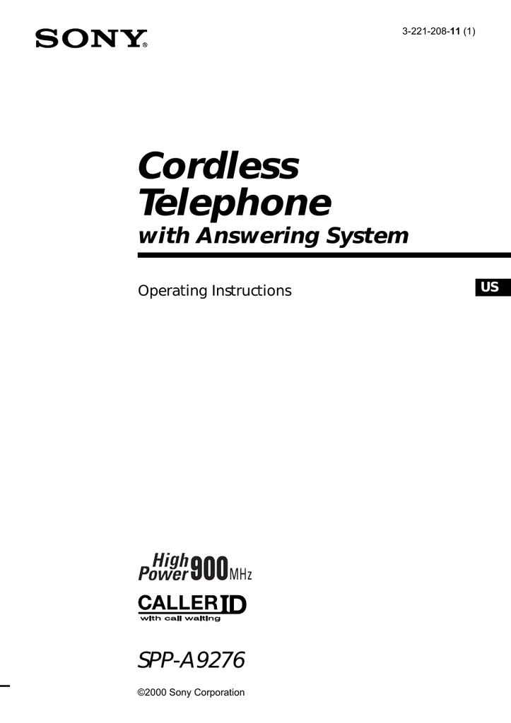 Sony SPP A9276 Cordless Phone (SPP | Manualzz