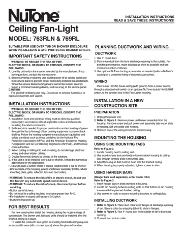 Nutone Ceiling Fan Light Model 763rln | Shelly Lighting