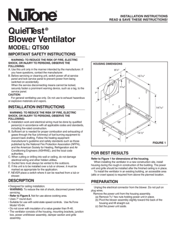 Blower Ventilator QT500 Installation Instructions | Manualzz