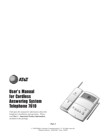 AT&T Cordless Answering System 7610 User's Manual | Manualzz