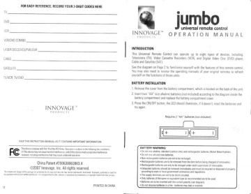 Innovage Jumbo Universal Remote Control Operation Manual | Manualzz