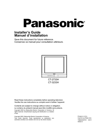 Panasonic CT 2733H, CT 3233H Installer's Guide | Manualzz
