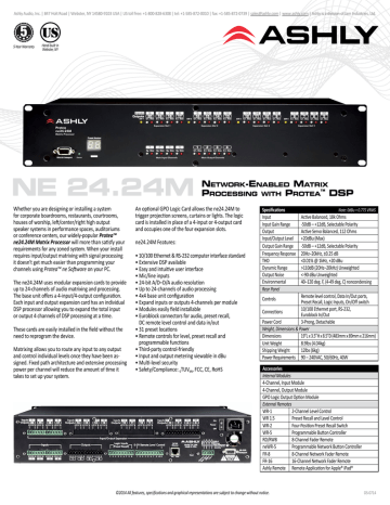 Ashly ne24.24m DSP MATRIX – SPEAKER PROCESSORS Data Sheet | Manualzz