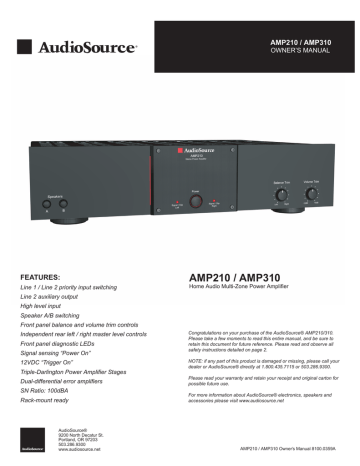 AudioSource AMP210/310 Owner's Manual | Manualzz