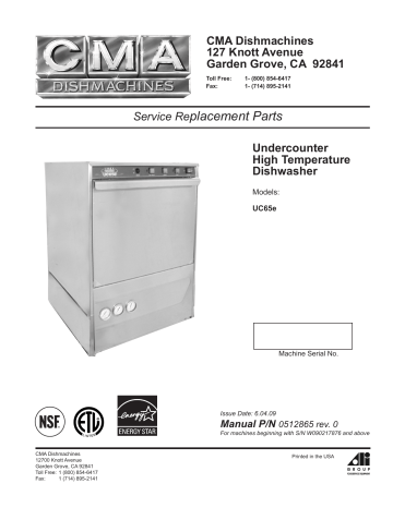 CMA Dishmachines UC65E Service Manual | Manualzz