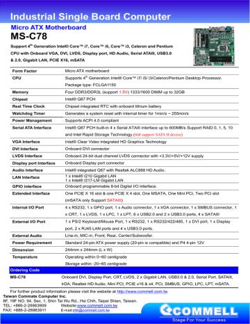 Commell MS-C78 Datasheet | Manualzz