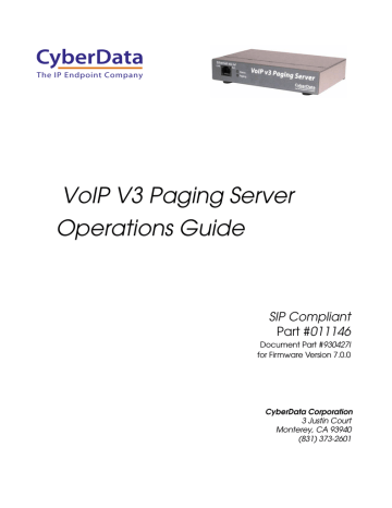 CyberData V3 011146 VoIP Paging Server Operations Guide | Manualzz