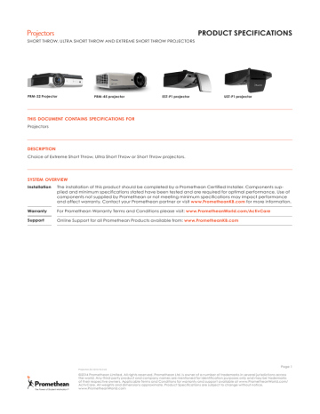 Promethean PRM-32 Projector Product specifications | Manualzz