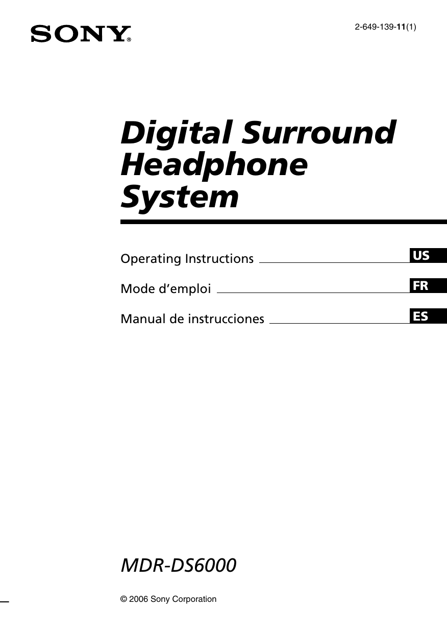 Sony | MDR DS6000 | User manual | Digital Surround Headphone System | Manualzz