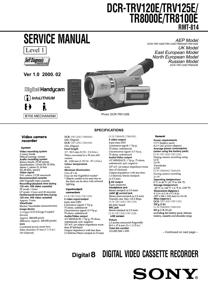 Sony DCR-TRV125E Service manual | Manualzz