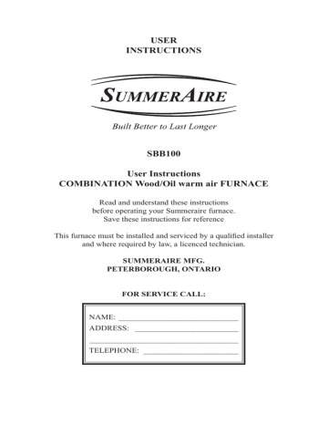 SummerAire SBB100 User Instructions | Manualzz