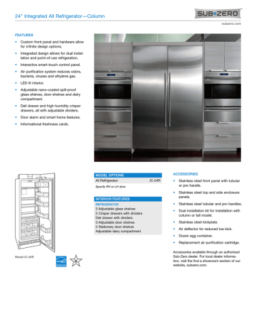 Sub-Zero IC-24R-RH Built-In Full Refrigerators / Freezer Quick Reference Guide | Manualzz