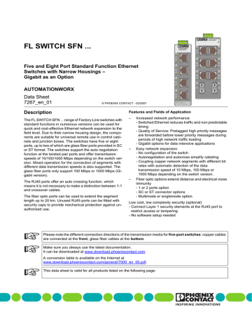 Phoenix FL SWITCH SFN 8TX Datasheet | Manualzz