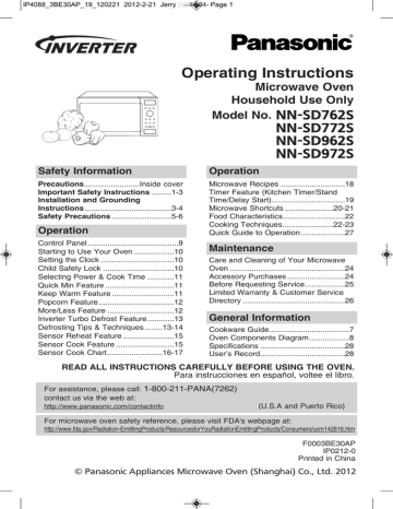 Panasonic NN-SD762S microwave Operating instructions | Manualzz