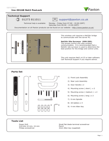 Paxton Net2 PaxLock Specification | Manualzz
