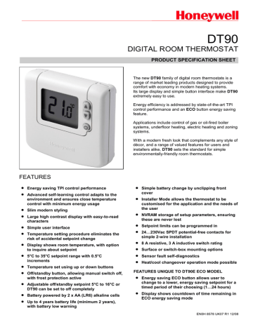 Honeywell DT90 thermostat Specification | Manualzz
