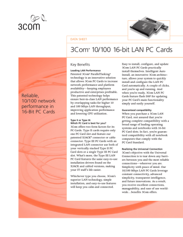 3com Megahertz® 10/100 LAN PC Card Datasheet | Manualzz