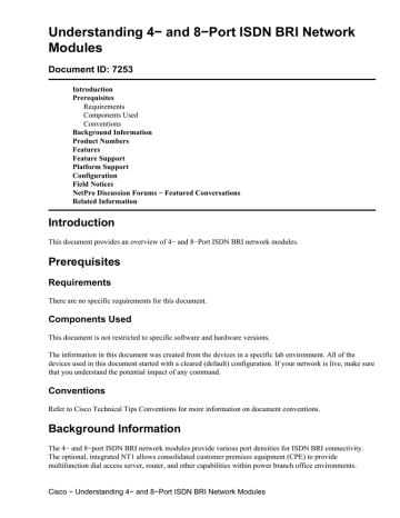 Cisco Module 4p ISDN BRI f C2600-3600 Datasheet | Manualzz
