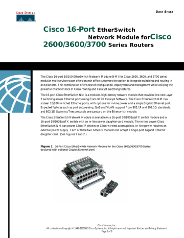 Cisco 16-Port EtherSwitch Network Module Datasheet | Manualzz