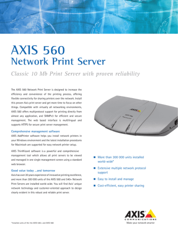 Axis 560 ENET PRINT SERVER Datasheet | Manualzz