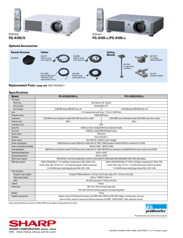 Sharp Notevision PG-A10S Projector Datasheet | Manualzz