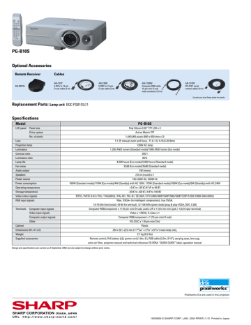 Sharp PG-B10S data projector Datasheet | Manualzz