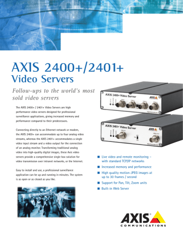 Axis 2401+ Video server. Blade version Datasheet | Manualzz