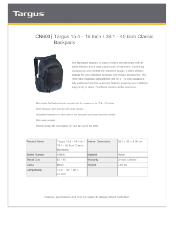Targus CN600 Datasheet | Manualzz