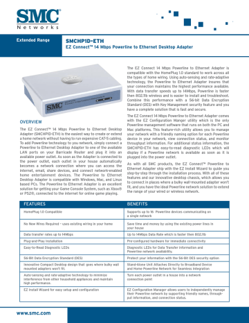 SMC EZ Connect™ Powerline to Ethernet Adapter Datasheet | Manualzz