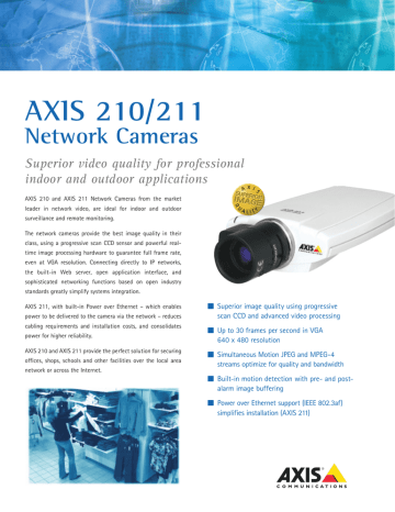 Axis 210 Network Camera Datasheet | Manualzz