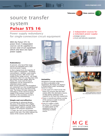 Eaton STS16. Pulsar Source Transfer Switch 16A Datasheet | Manualzz