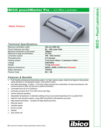 Ibico pouchMaster Pro Datasheet | Manualzz