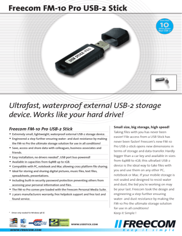 Freecom FM-10 Pro USB-2 Stick 1GB Datasheet | Manualzz