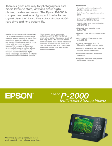 Epson P2000 multimedia storage viewer Datasheet | Manualzz