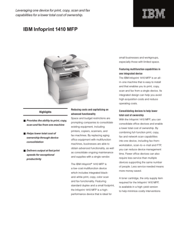 IBM Infoprint 1000 Series 1410 MFP Datasheet | Manualzz