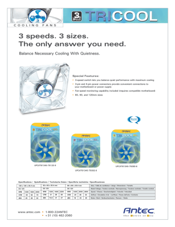 Antec TriCool Fan 92mm Datasheet | Manualzz